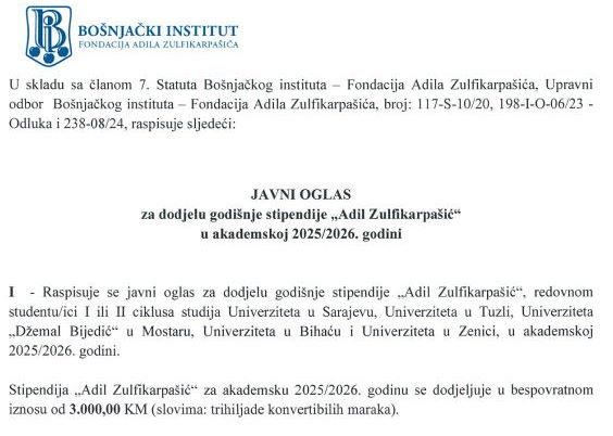 Javni oglas za dodjelu godišnje stipendije "Adil Zulfikarpašić" u ...